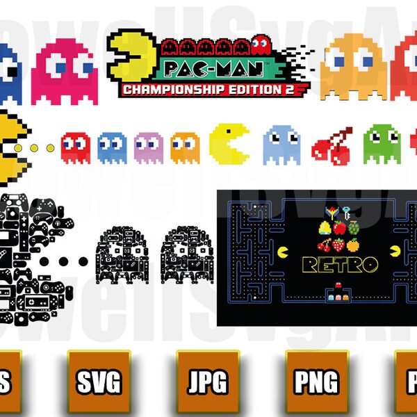 Pac Man and Ghosts Svg - Etsy