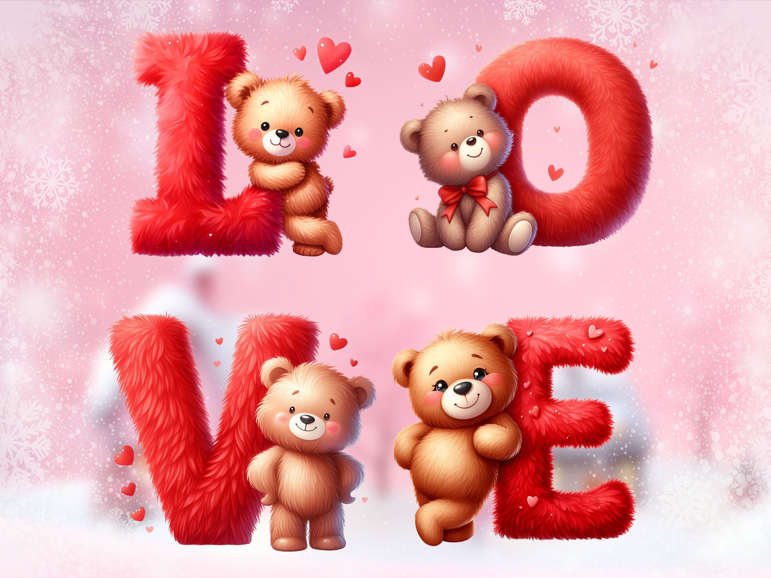 Watercolor Valentine Teddy Bear Alphabet Clipart Set, 48 PNG Cute Teddy ...