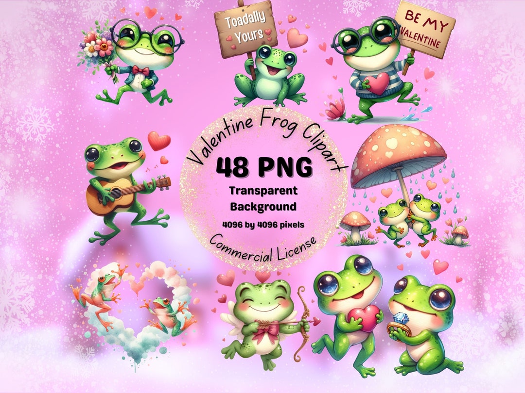 Watercolor Valentines Frog Clipart, Couples Valentine Clipart ...