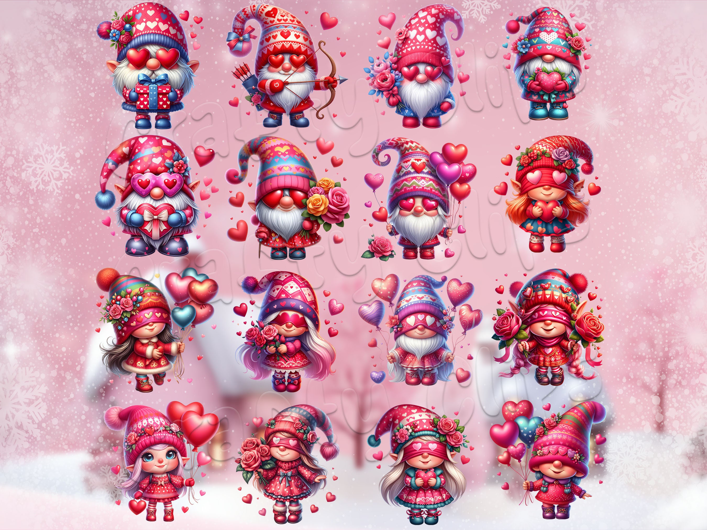 Watercolor Valentine Gnome Clipart, Gnome Valentine Clipart, Valentine ...