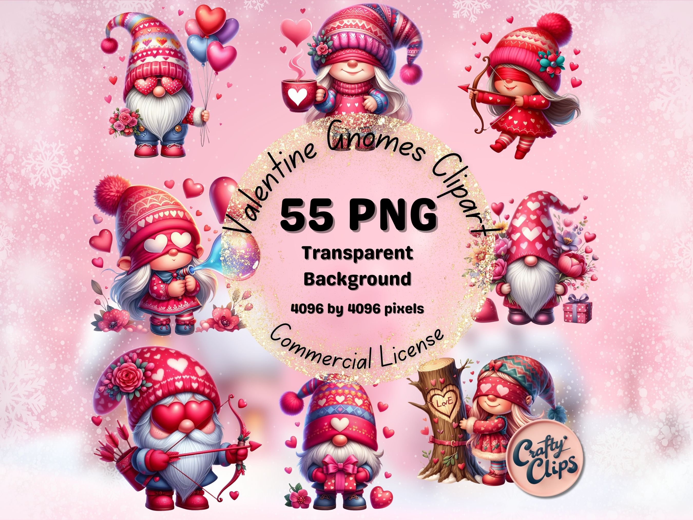 Watercolor Valentine Gnome Clipart, Gnome Valentine Clipart, Valentine ...