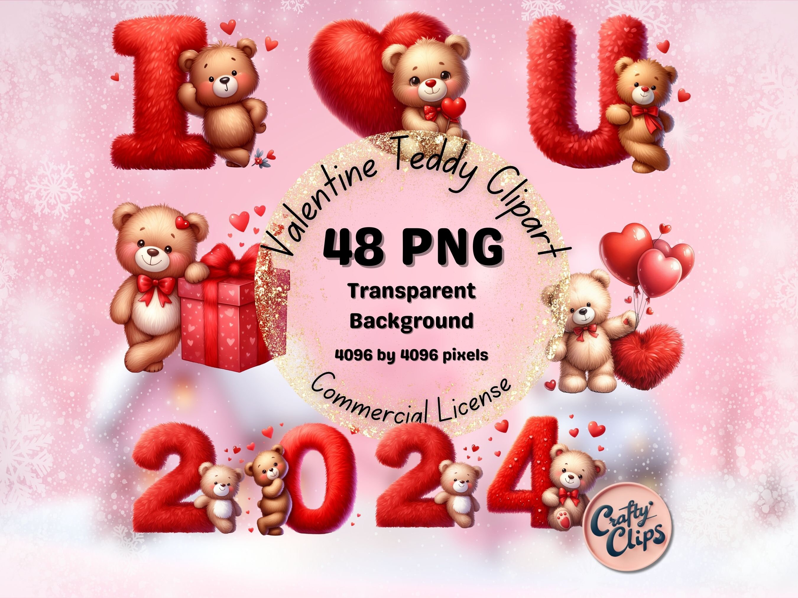 Watercolor Valentine Teddy Bear Alphabet Clipart Set 48 PNG - Etsy