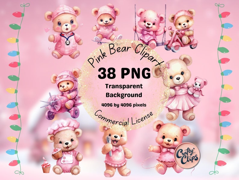 Watercolor Teddy Bear Clipart Bundle Baby Shower for a Girl - Etsy