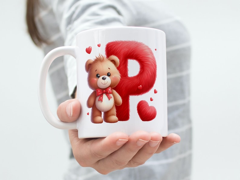 Watercolor Valentine Teddy Bear Alphabet Clipart Set, 48 PNG Cute Teddy ...