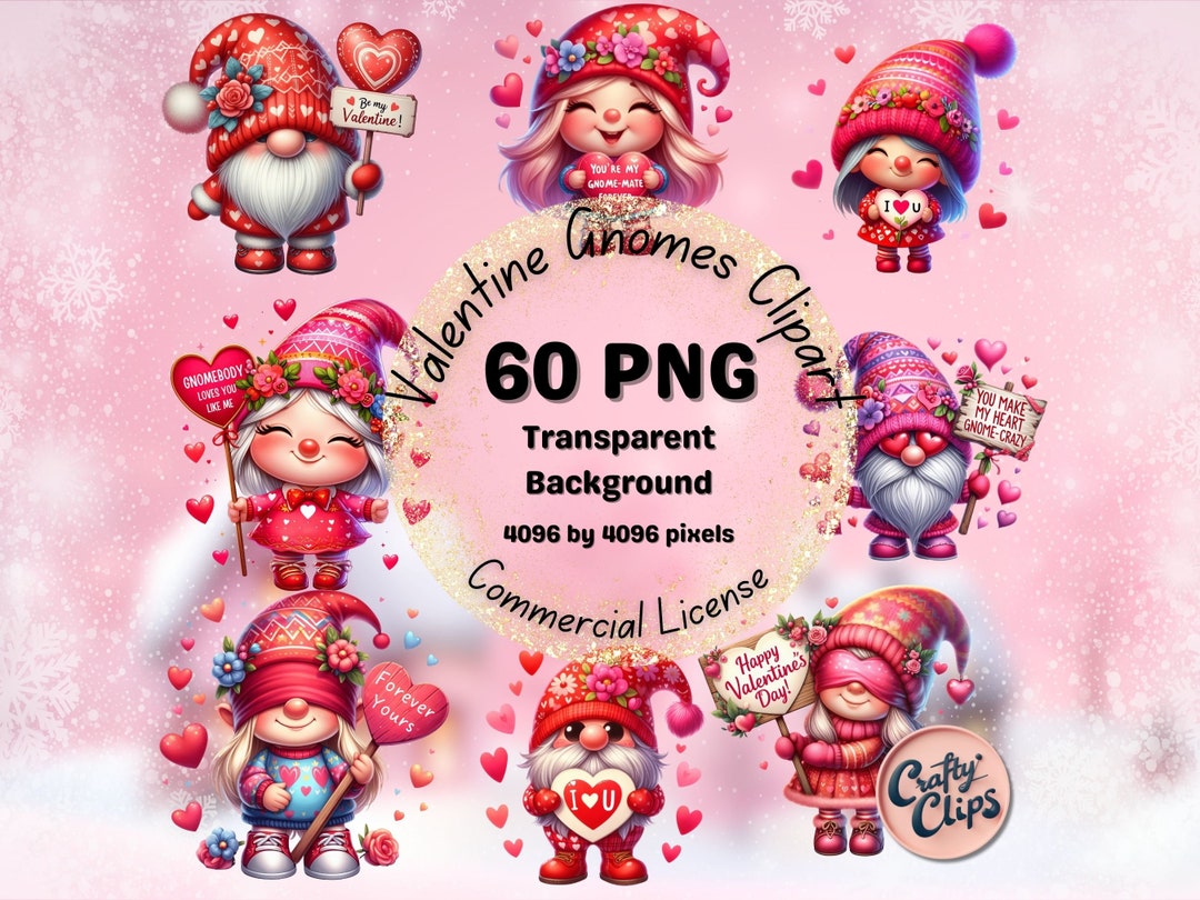 Watercolor Valentine Gnome Clipart, Gnome Valentine Clipart, Valentine ...