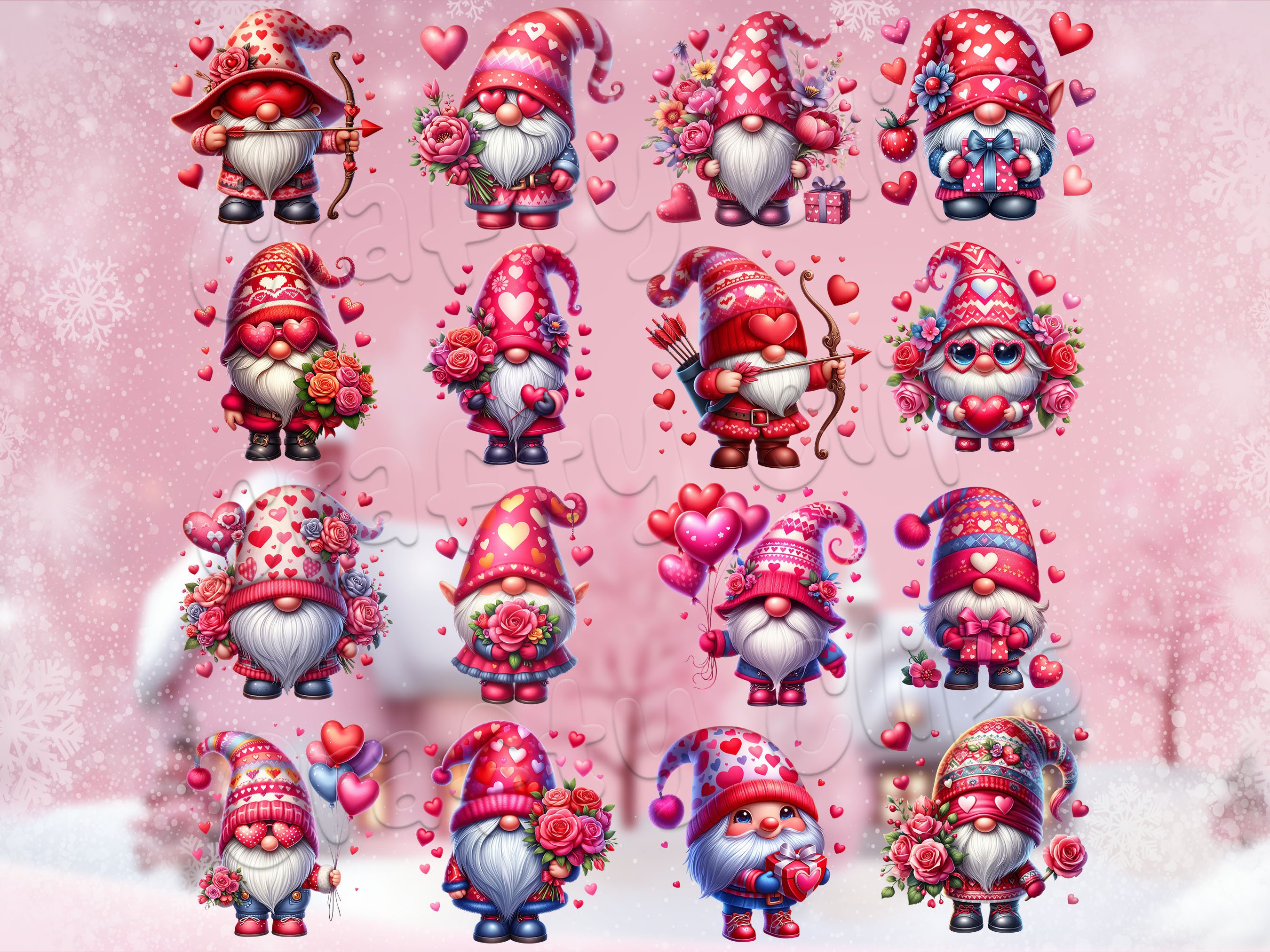 Watercolor Valentine Gnome Clipart, Gnome Valentine Clipart, Valentine ...