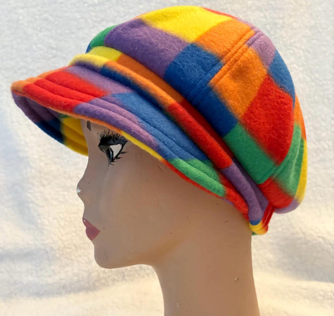 Purple Multi Color Squares Fleece Soho Cap Adult M-large - Etsy