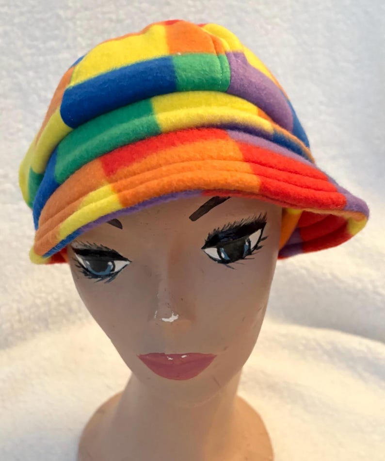 Purple Multi Color Squares Fleece Soho Cap Adult M-large - Etsy