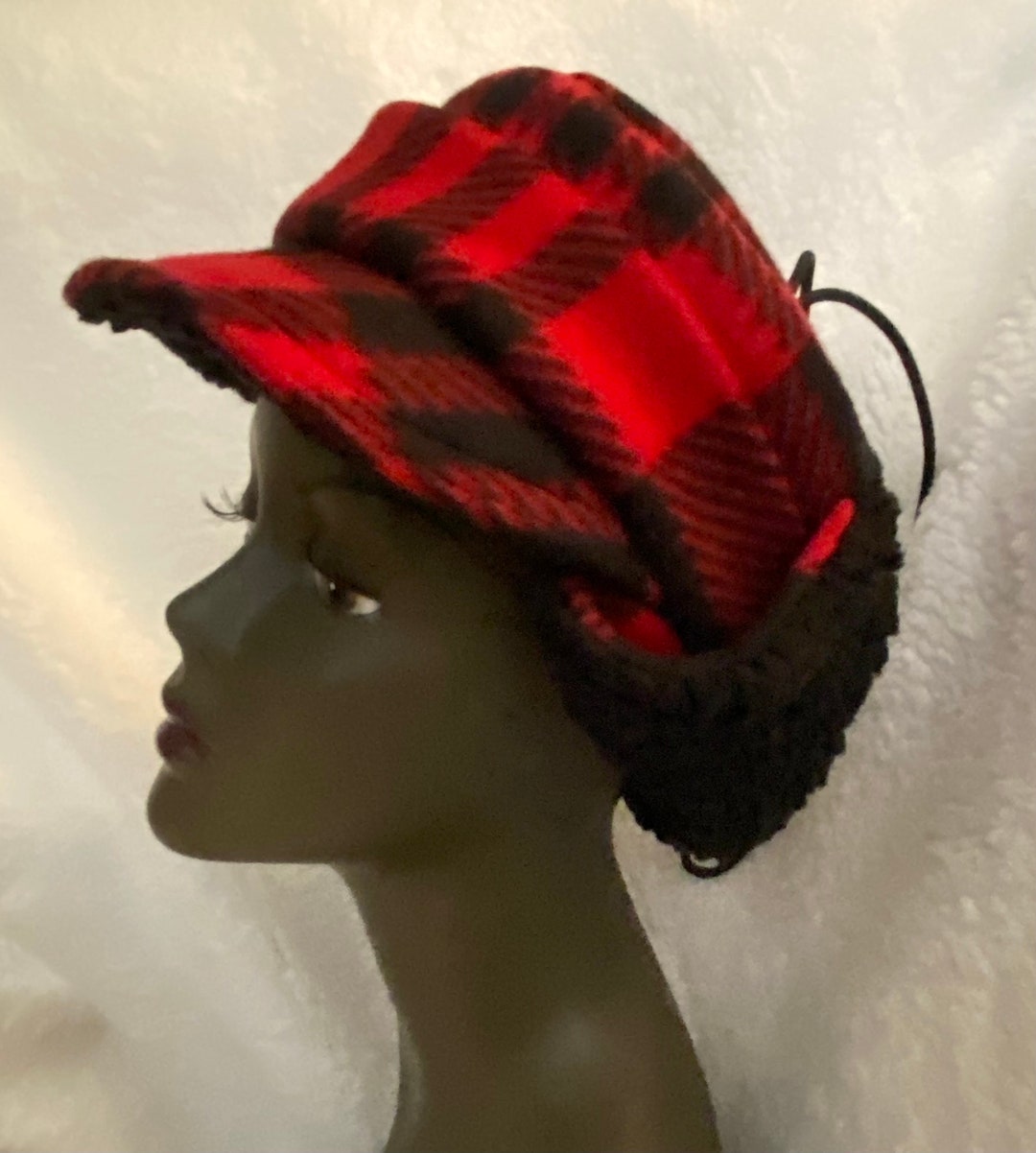 Red/black Fleece Hunters Cap Black Sherpa Lining Adult Size M average ...