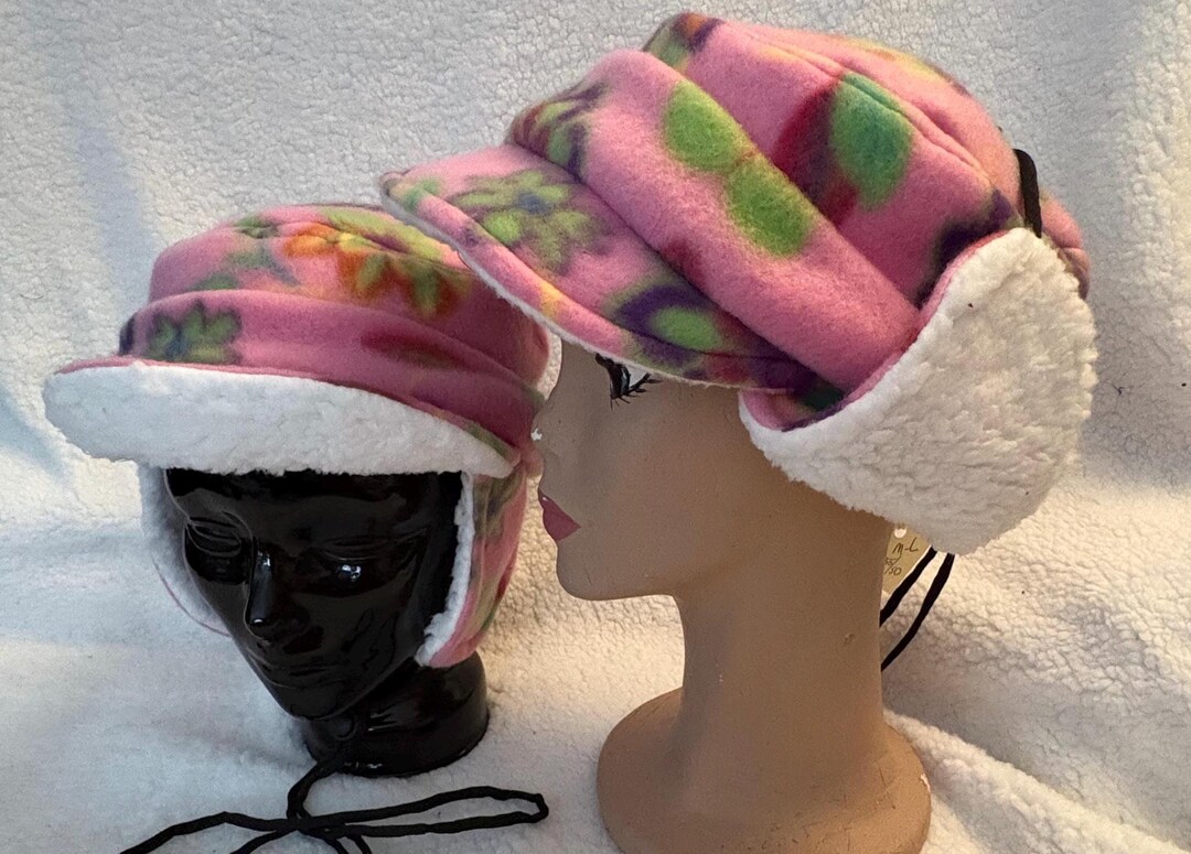Pink Flowers Fleece Trapper Cap Adult Size M-L - Etsy