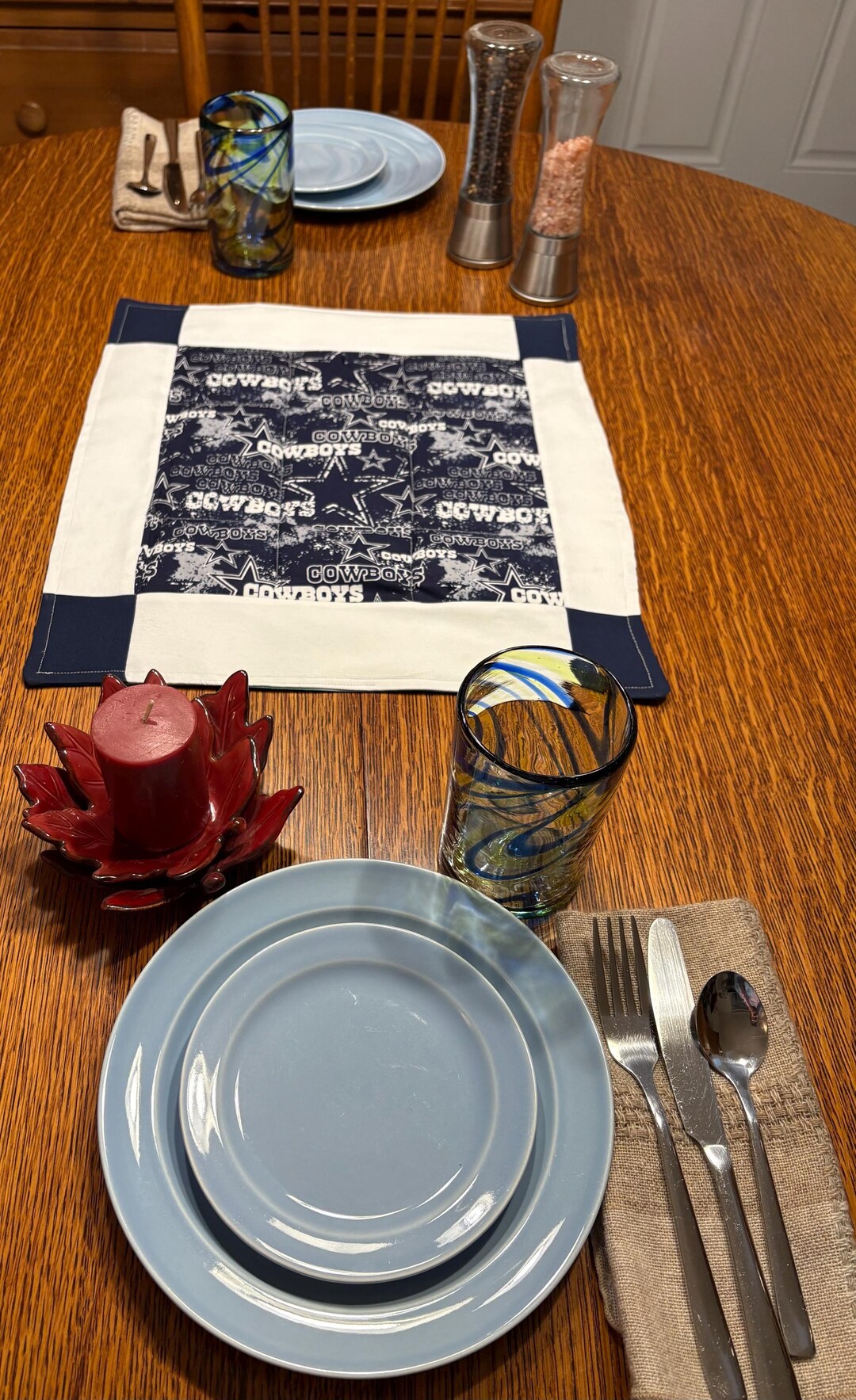Dallas Cowboys Table Center Mat Blue/white Trim - Etsy