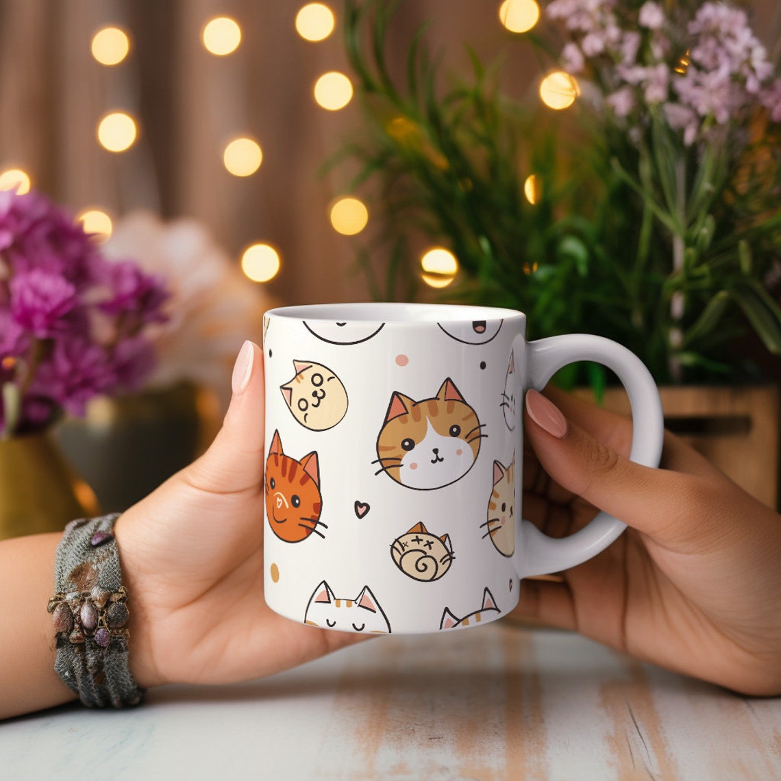 Kawaii Cat Mug Cute Mug Aesthetic Funny Cat Cup Cute Pattern Cat Mug ...