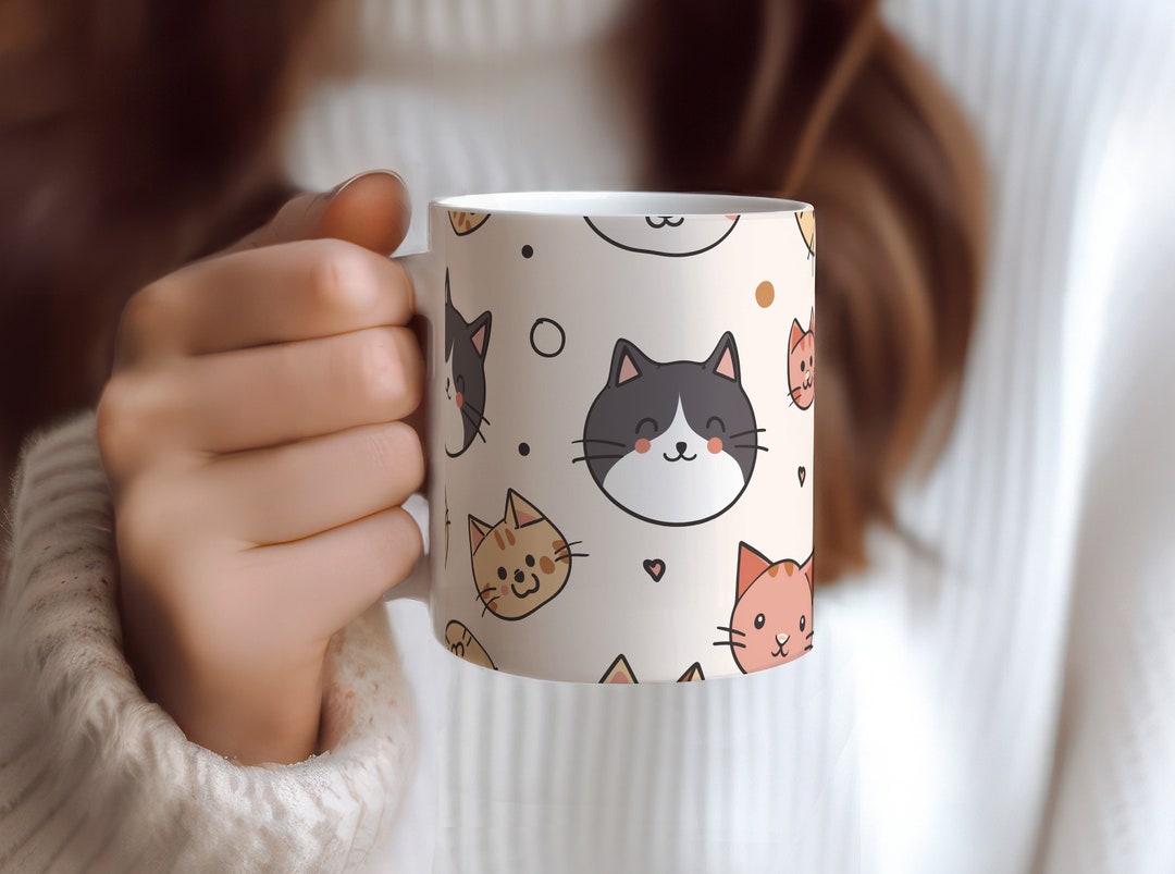 Kawaii Cat Mug Cute Mug Aesthetic Funny Cat Cup Cute Pattern Cat Mug ...