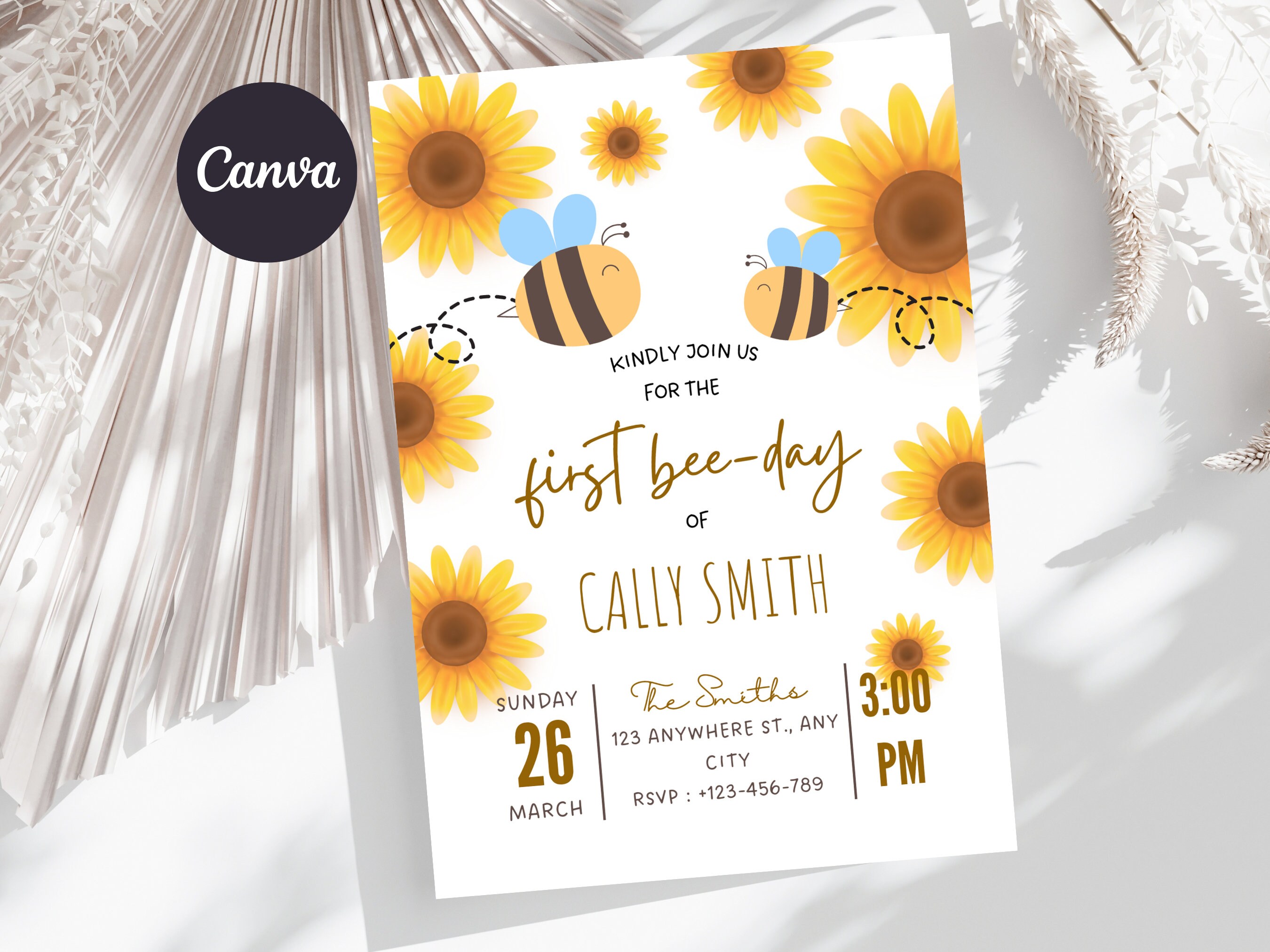 Bee Invitation Template Editable Birthday Party Invitation Digital Kids ...