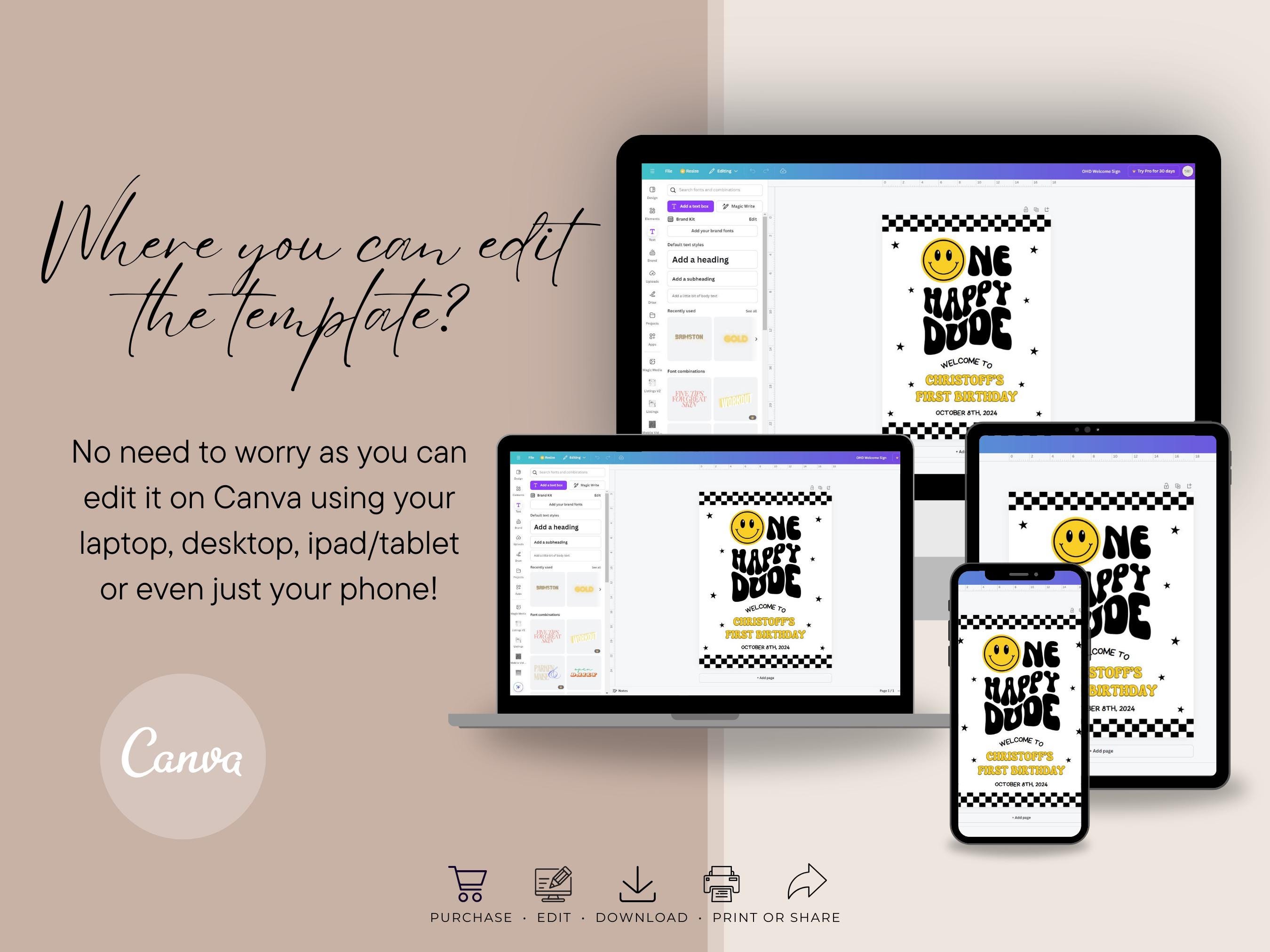 One Happy Dude Welcome Sign Template Editable One Happy Dude Welcome ...