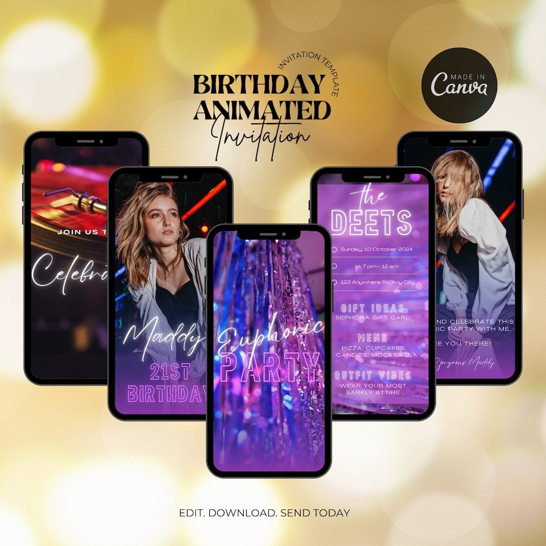 Euphoria Birthday Party Invitation Neon Light Euphoria Birthday Girl ...