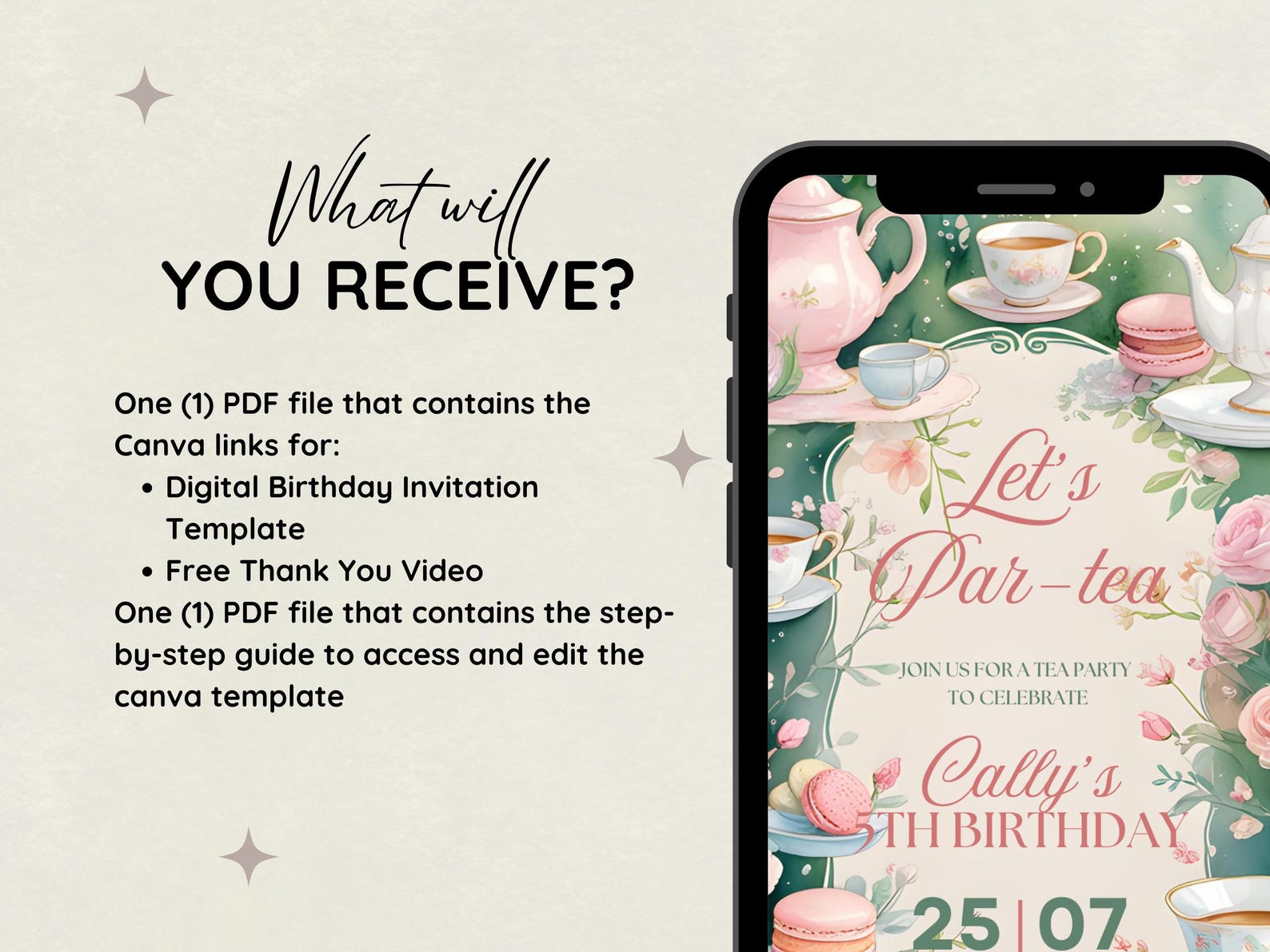 Editable Pink Tea Party Invitation Whimsical Floral Birthday Invite ...