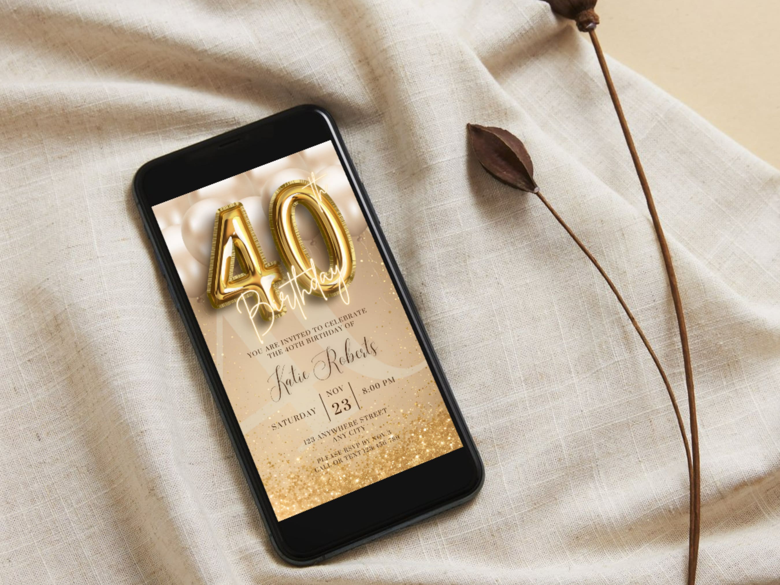 Digital 40th Birthday Invitation for Women Editable 40th Invite Evite ...