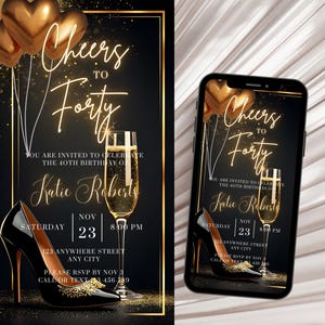 Digital 40th Birthday Invitation for Women Editable 40th Invite Evite ...