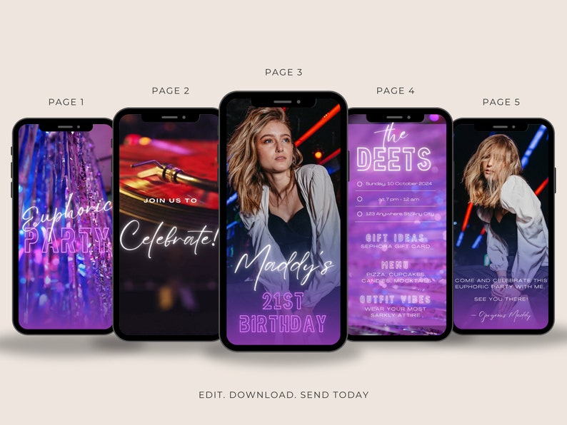 Euphoria Birthday Party Invitation Neon Light Euphoria Birthday Girl ...