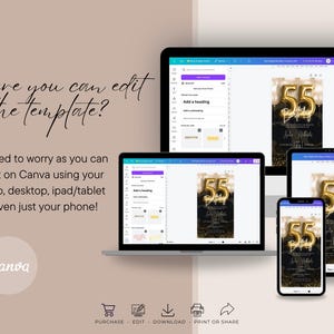 Digital 55th Birthday Invitation for Women Editable 55th Invite Evite ...
