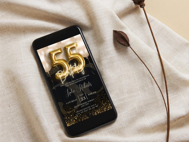 Digital 55th Birthday Invitation for Women Editable 55th Invite Evite ...