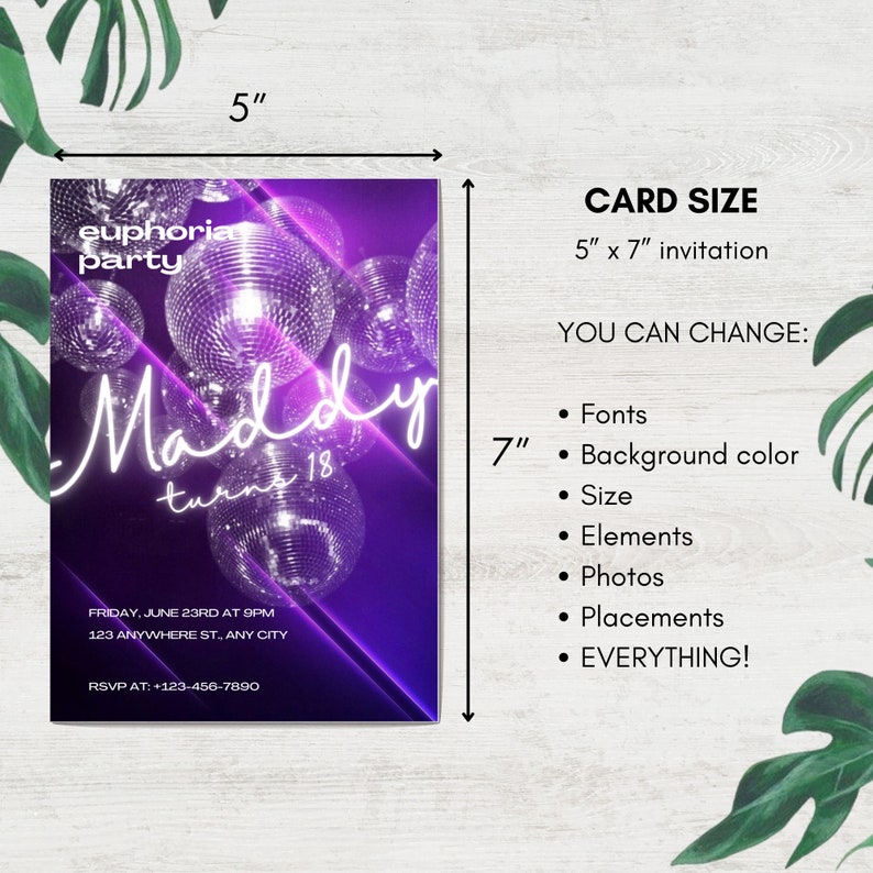 Printable Electronic Euphoria Birthday Party Invitation Neon Light ...