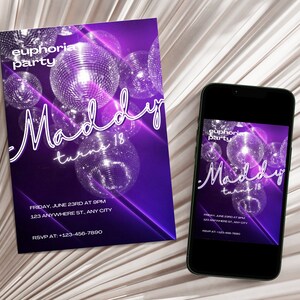 Printable Electronic Euphoria Birthday Party Invitation Neon Light ...