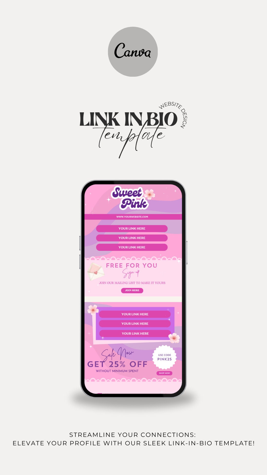 Link in Bio Template Landing Page Instagram Bio Link Canva Link in Bio Linktree Template Pink ...