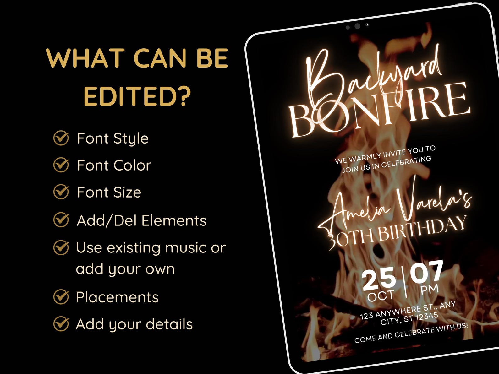 Digital Bonfire Birthday Invitation, Backyard Bonfire Digital Invite ...
