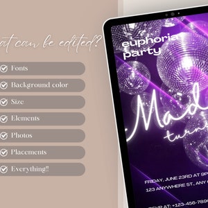 Printable Electronic Euphoria Birthday Party Invitation Neon Light ...