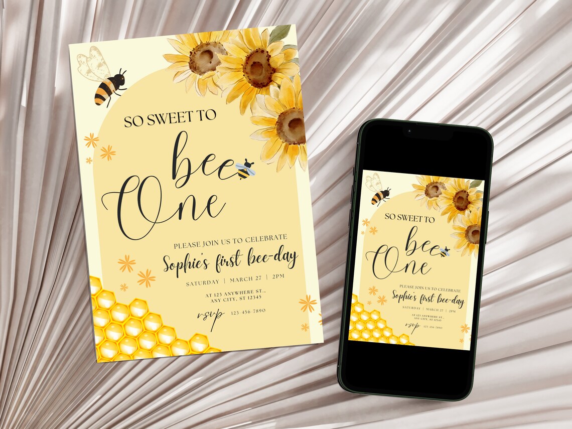 Bee Invitation Template Editable Birthday Party Invitation Digital Kids ...