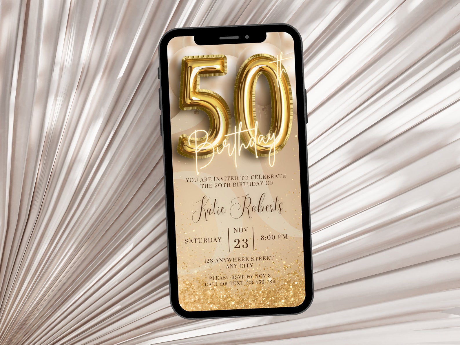 Digital 50th Birthday Invitation for Women Editable 50th Invite Evite ...