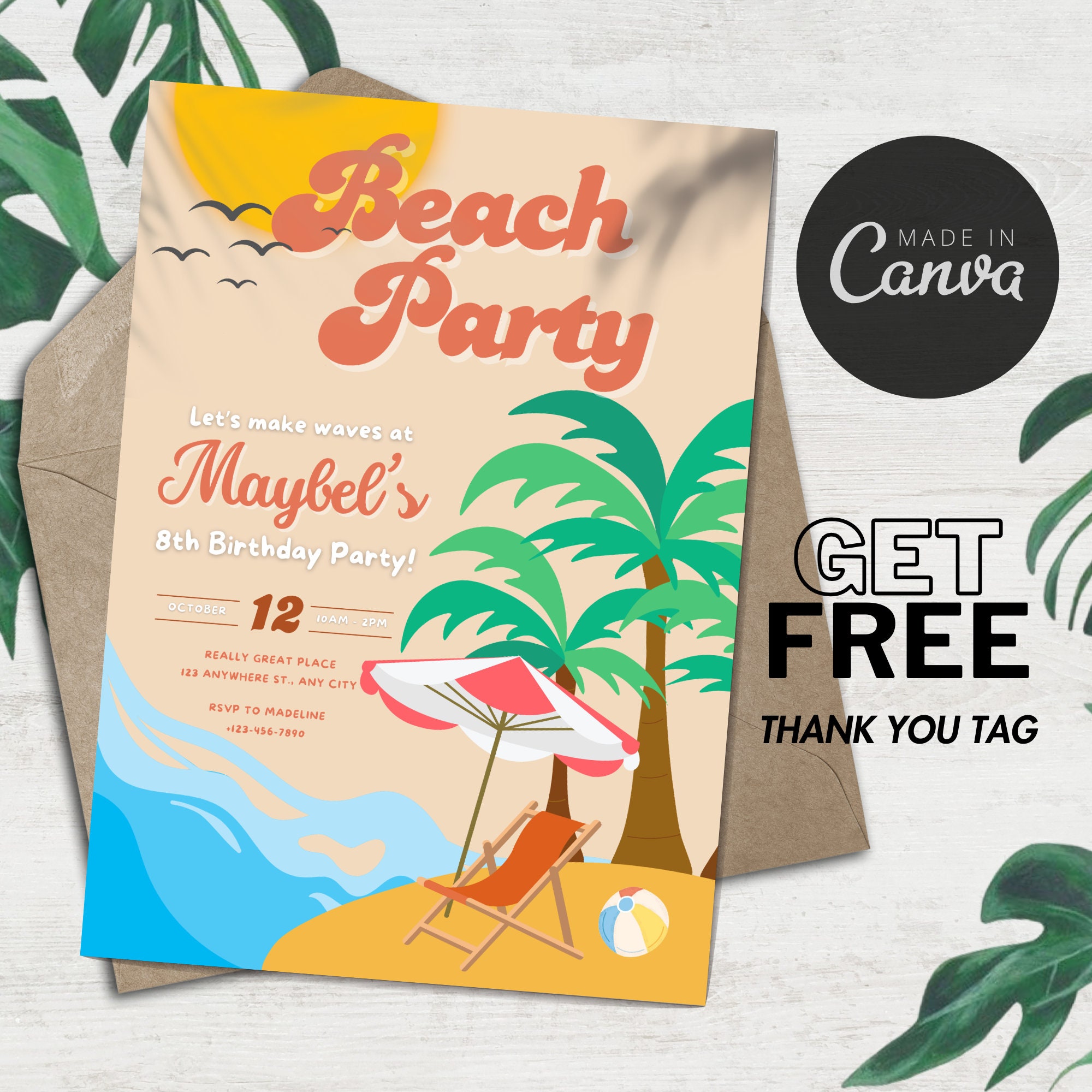 Beach Birthday Party Invitation Ocean Birthday Invitation Template ...