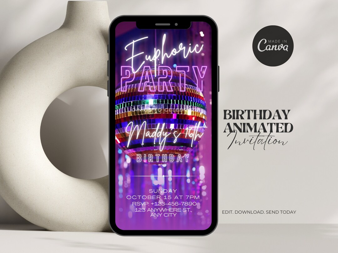 Euphoria Birthday Party Invitation Neon Light Euphoria Birthday Girl ...
