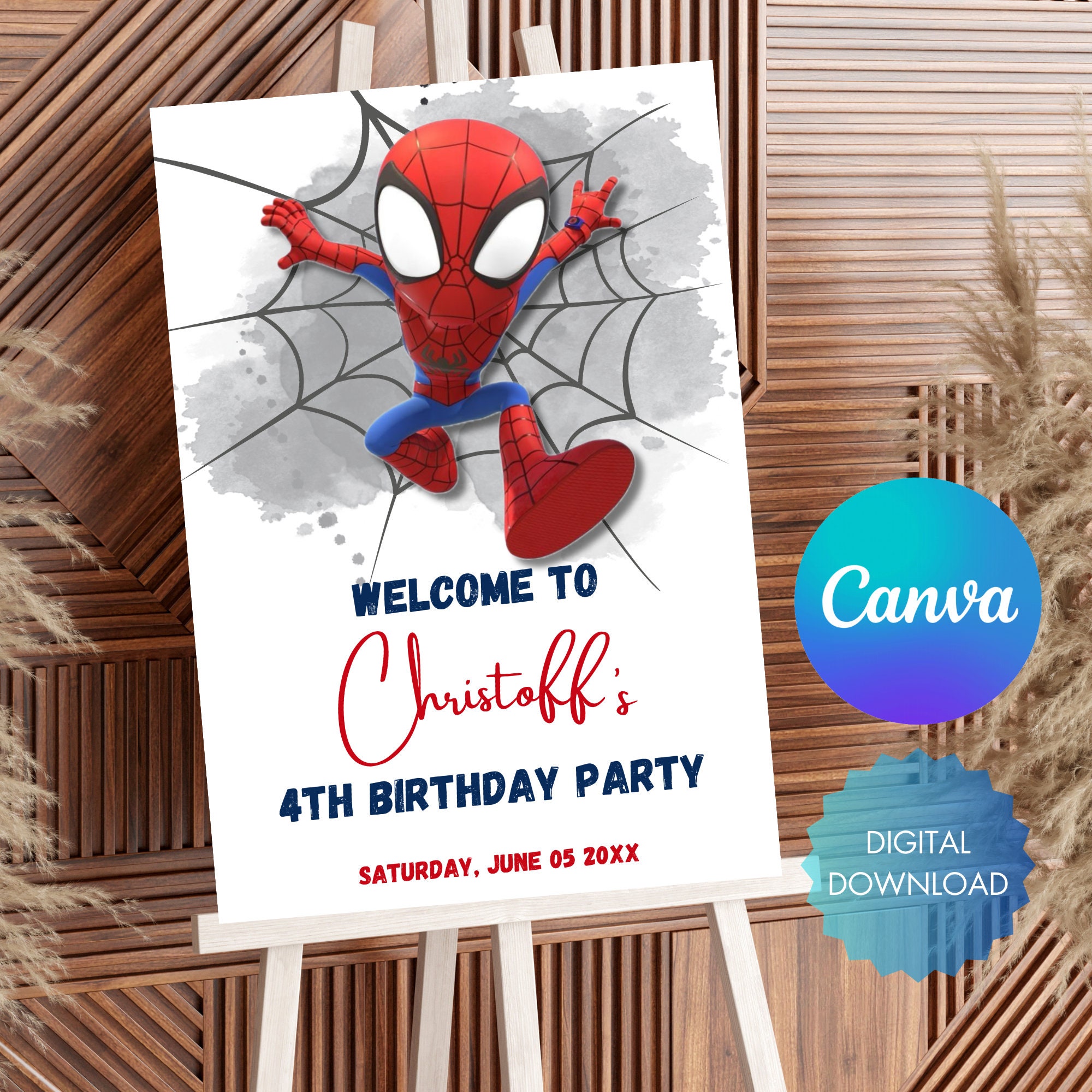 Spiderman Birthday Welcome Sign Spider-man Printable Birthday Poster ...