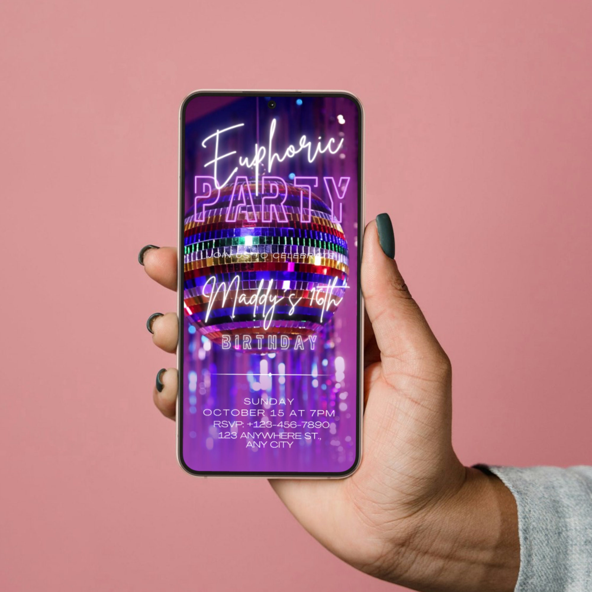 Euphoria Birthday Party Invitation Neon Light Euphoria Birthday Girl ...