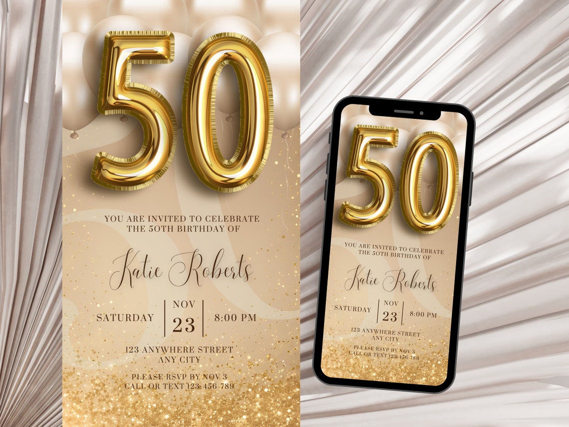 Digital 50th Birthday Invitation for Women Editable 50th Invite Evite ...