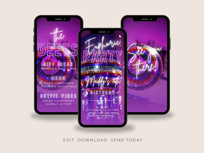 Euphoria Birthday Party Invitation Neon Light Euphoria Birthday Girl ...