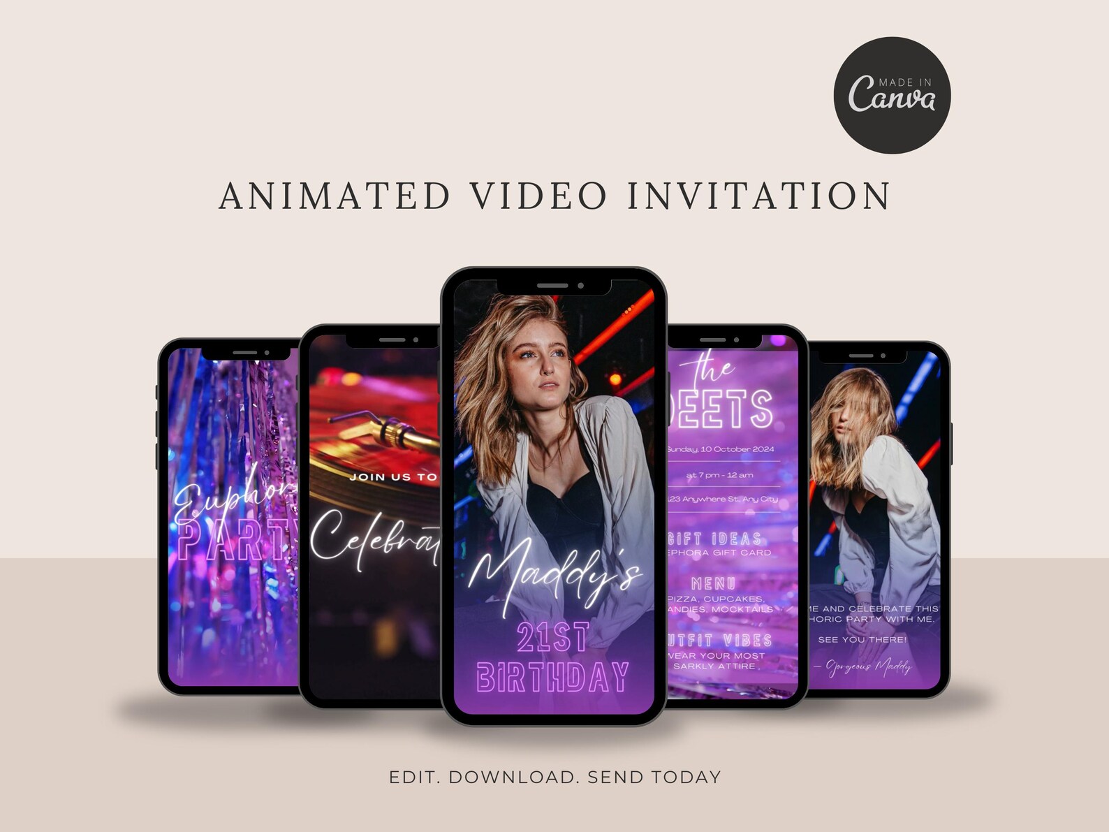 Euphoria Birthday Party Invitation Neon Light Euphoria Birthday Girl ...