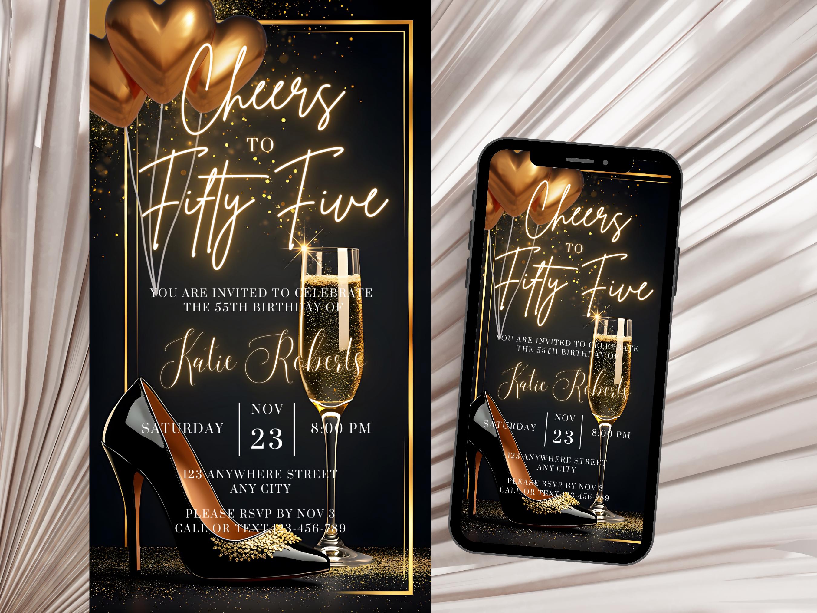 Digital 55th Birthday Invitation for Women Editable 55th Invite Evite ...