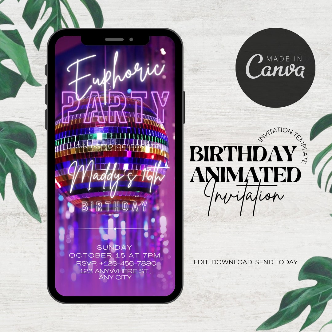 Euphoria Birthday Party Invitation Neon Light Euphoria Birthday Girl ...