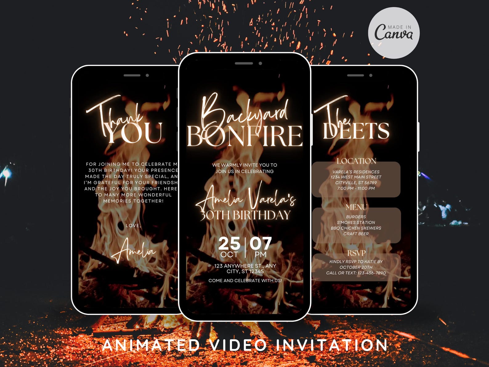Digital Bonfire Birthday Invitation, Backyard Bonfire Digital Invite ...