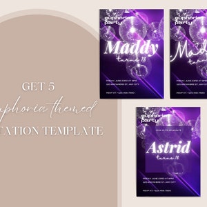 Printable Electronic Euphoria Birthday Party Invitation Neon Light ...