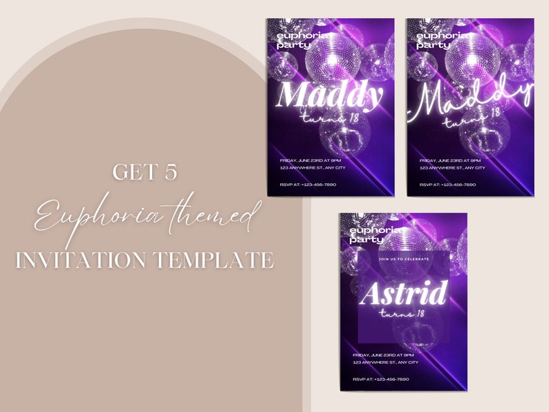 Printable Electronic Euphoria Birthday Party Invitation Neon Light ...