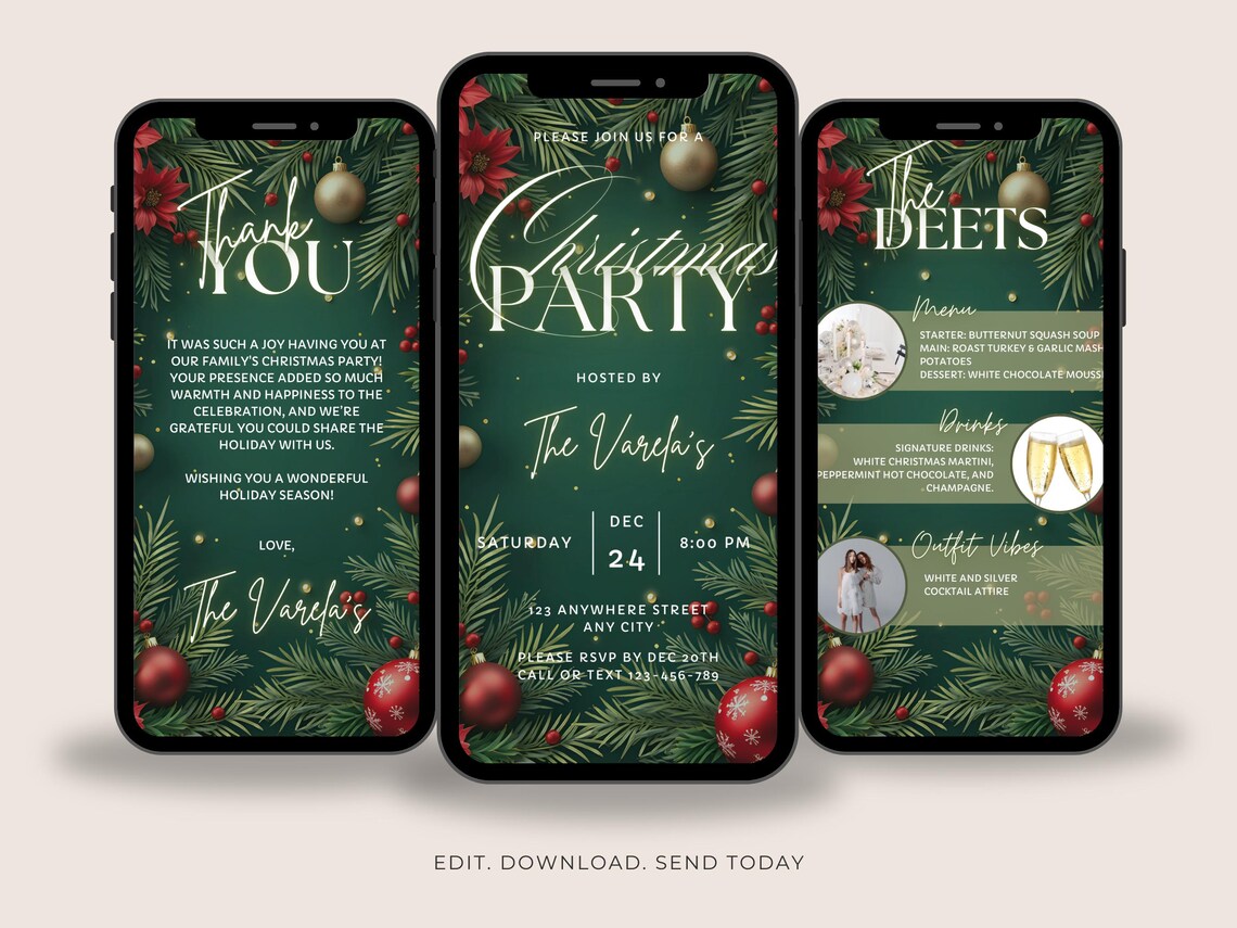 Digital Christmas Party Invitation Christmas Party Digital Phone Invite ...