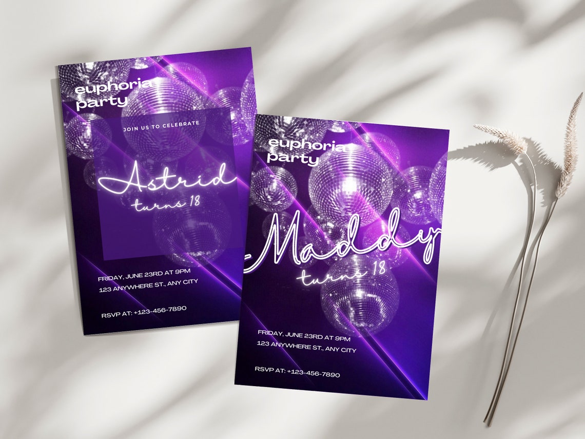 Printable Electronic Euphoria Birthday Party Invitation Neon Light ...