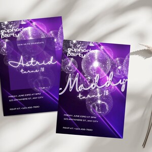 Printable Electronic Euphoria Birthday Party Invitation Neon Light ...
