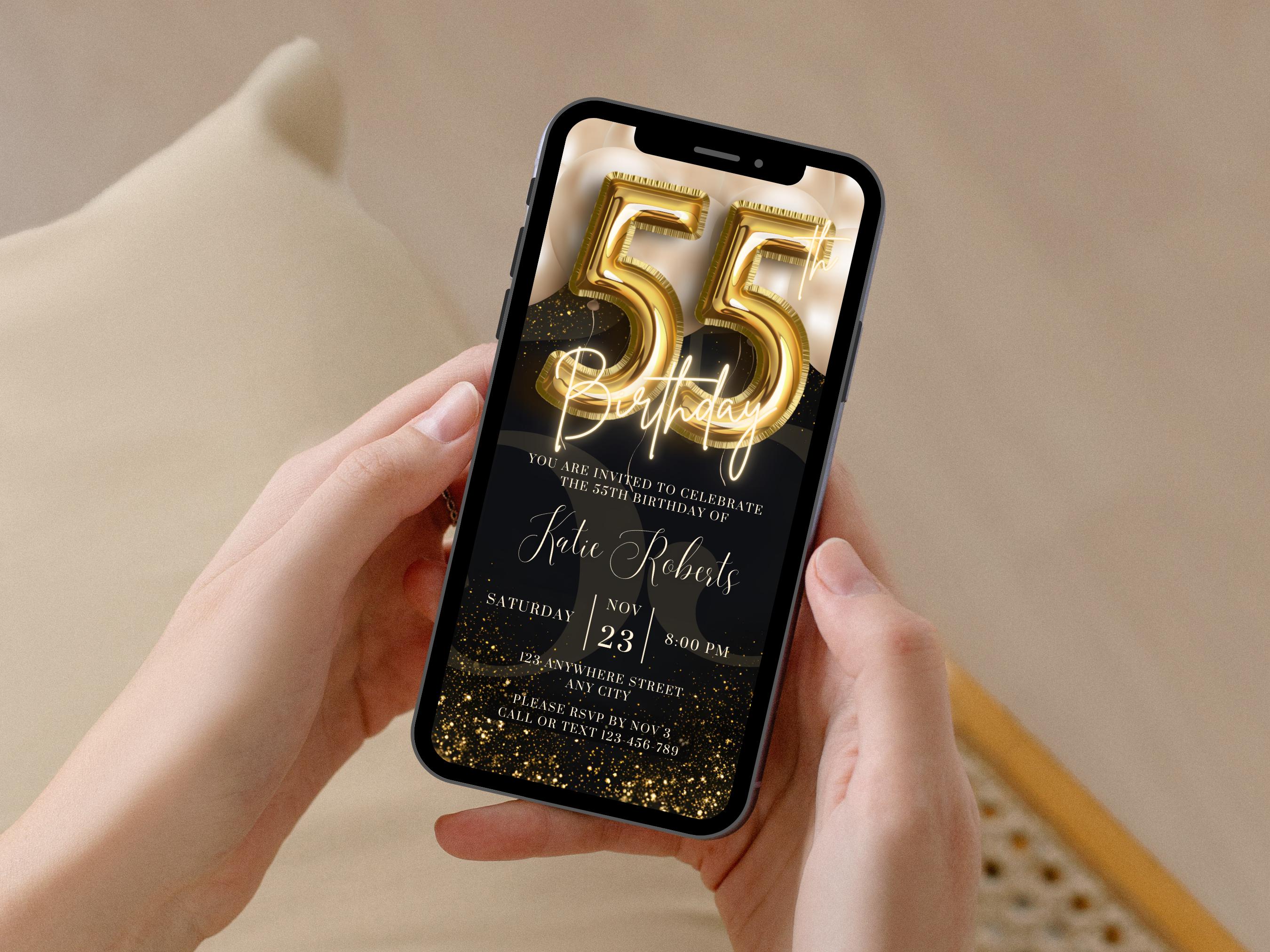 Digital 55th Birthday Invitation for Women Editable 55th Invite Evite ...