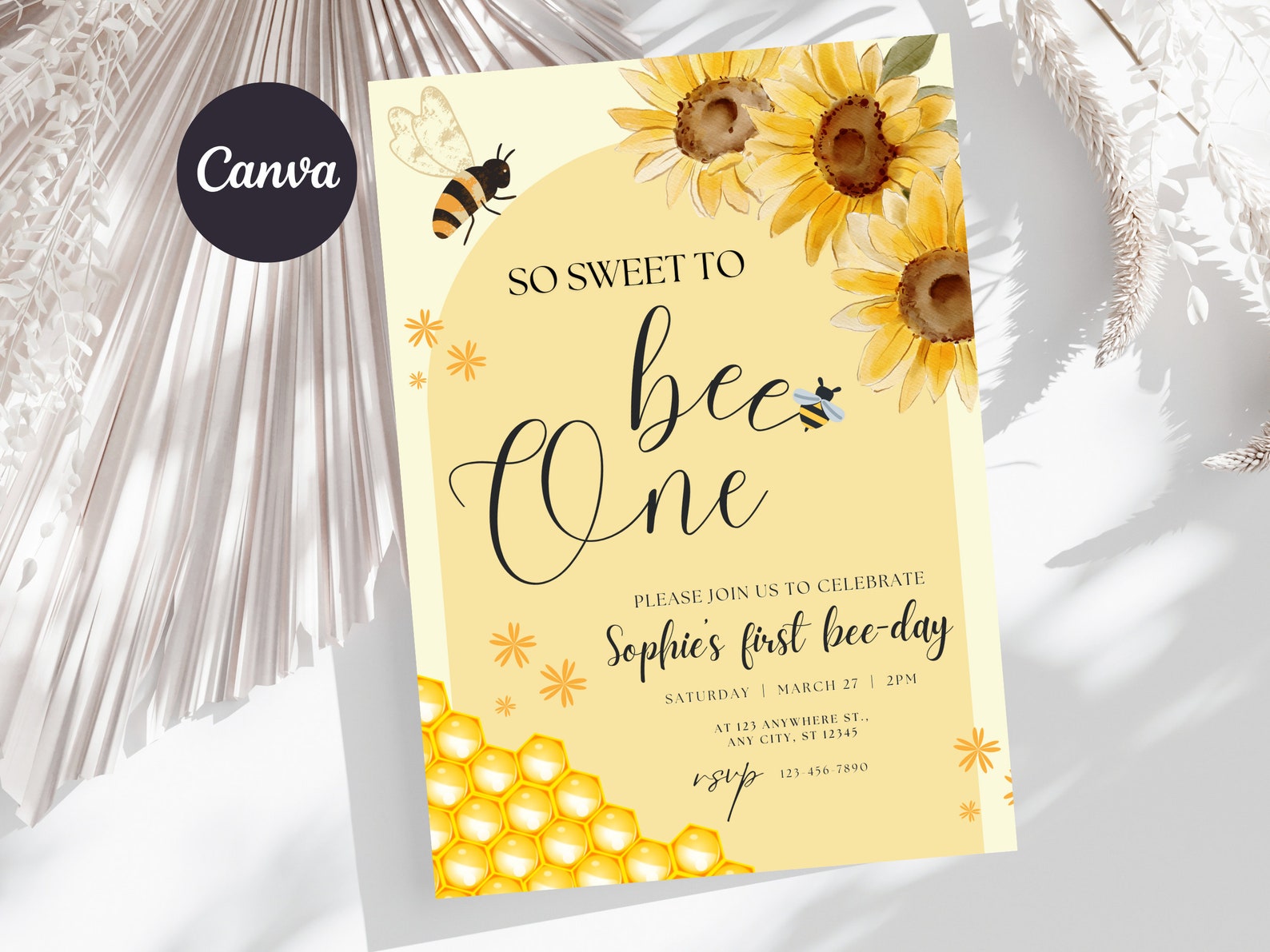 Bee Invitation Template Editable Birthday Party Invitation Digital Kids ...